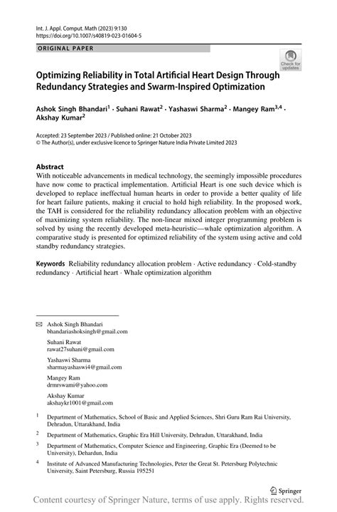 optimizing reliability in total artificial heart design through