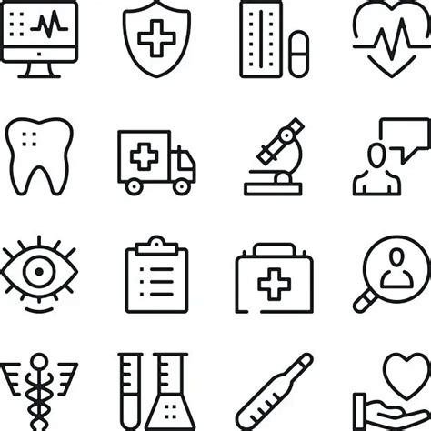 医疗保健和医药产品线图标集。现代平面设计理念，简洁的轮廓元素集合。矢量线的图标图片下载 花瓣网