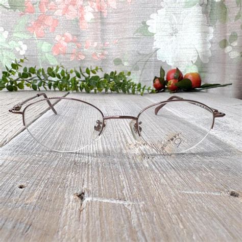 Vintage Semi Rimless Oval Eyeglasses Metallic Brown Gem