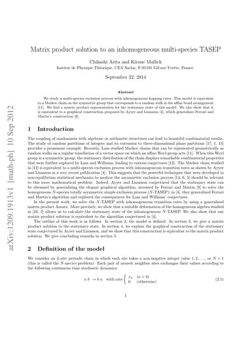 Pdf Matrix Product Solution Of An Inhomogeneous Multi Species Tasep