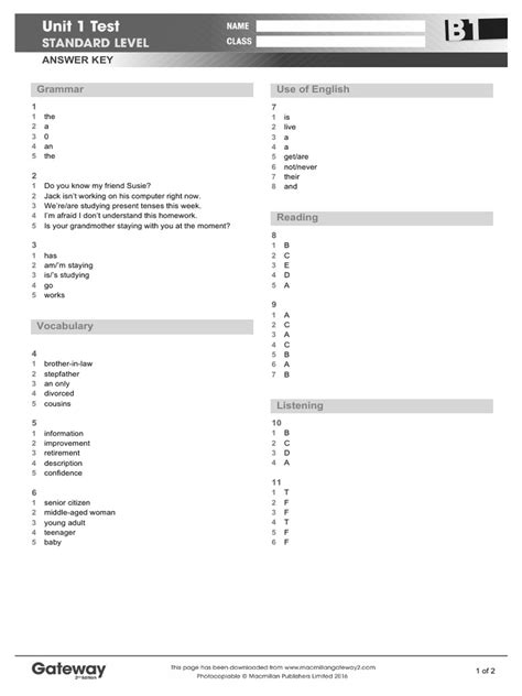 Unit 1 Test Standar Level Answer Key Pdf Linguistics Communication
