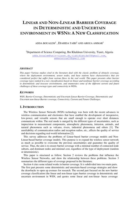 linear and non linear barrier coverage in deterministic and uncertain