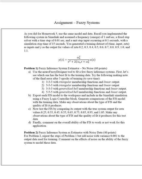 Assignment Fuzzy Systems As You Did For Homework Chegg