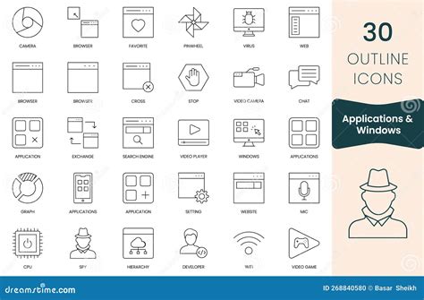 Set Of Applications And Windows Icons Thin Outline Icons Pack Stock Illustration Illustration
