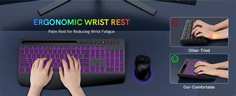 Wireless Keyboard And Mouse Combo 7 Color Backlit Wrist Rest Rechargeable Silent