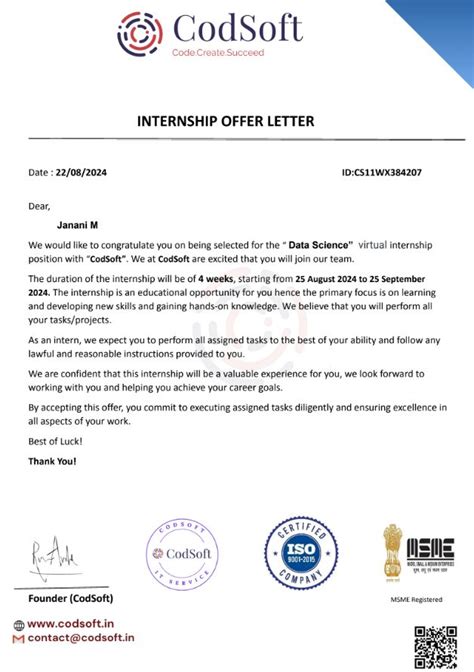 Janani M On Linkedin Datascience Internship Codsoft