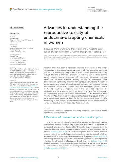 PDF Advances In Understanding The Reproductive Toxicity Of Endocrine Disrupting Chemicals In Women
