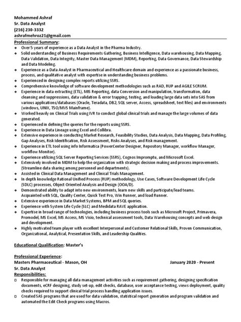 Mohammed Ashraf Sr Data Analyst 216 230 3332 Professional Summary