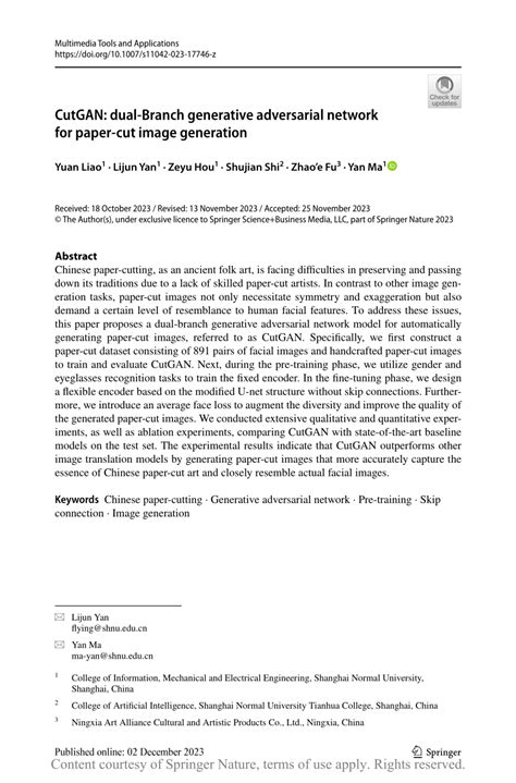 Cutgan Dual Branch Generative Adversarial Network For Paper Cut Image