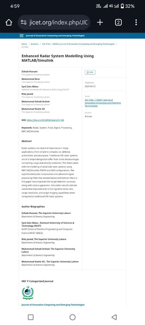 Published Paper On Advanced Radar Systems Using Matlabsimulink
