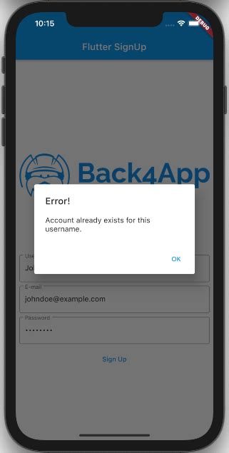 user registration for flutter using parse server back4app backend