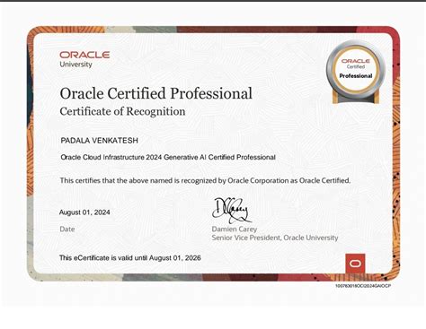 Venkatesh Padala On Linkedin Oraclecloud Generativeal Certification Cloudcomputing