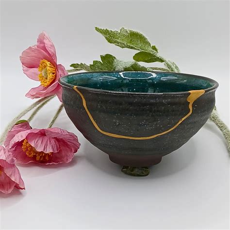 24k Gold Genuine Kintsugi Matcha Bowl Food Safe Chawan Fine Art