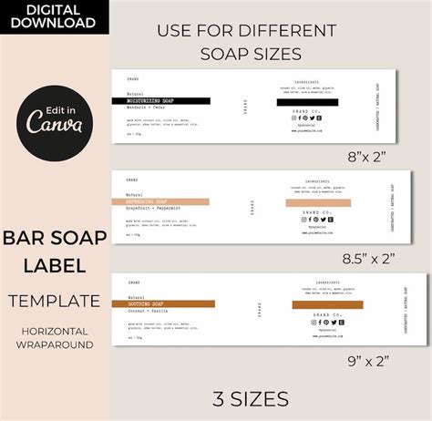 Minimalist Bar Soap Label Template Canva Editable Modern Soap Wrap Labels Printable Bath Soap