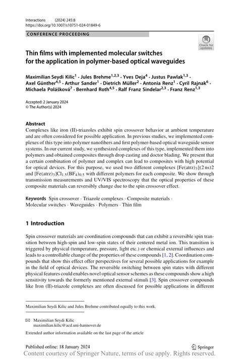 Pdf Thin Films With Implemented Molecular Switches For The