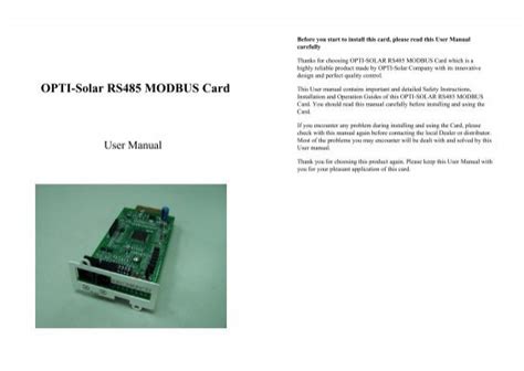 RS Modbus Card User Manual OPTI Solar