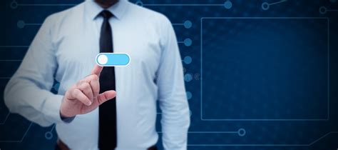 Man Standing Holding Tablet And Pressing On Virtual Button Business Man Carrying Pad Tapping