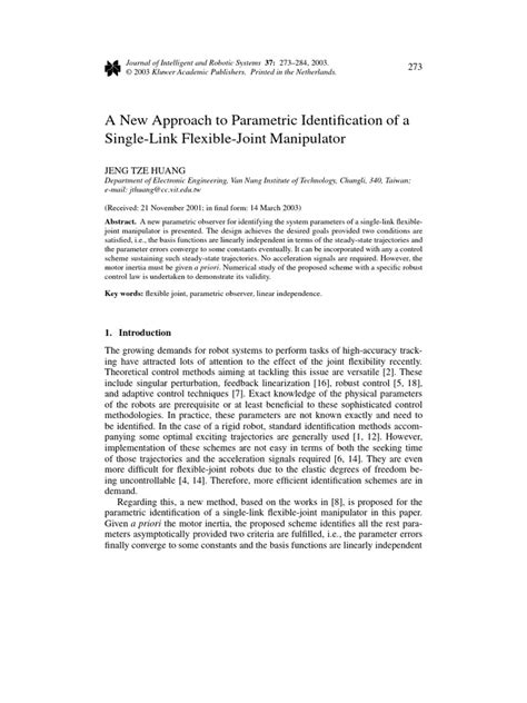 2003 A New Approach To Parametric Identification Of A Single Link Flexible Joint Manipulator Pdf