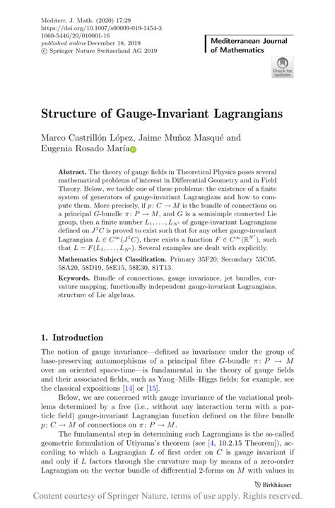 Structure Of Gauge Invariant Lagrangians Request Pdf