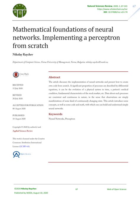 Pdf Mathematical Foundations Of Neural Networks Implementing A Perceptron From Scratch