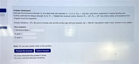 solved problem statement estimate the endurance strength se