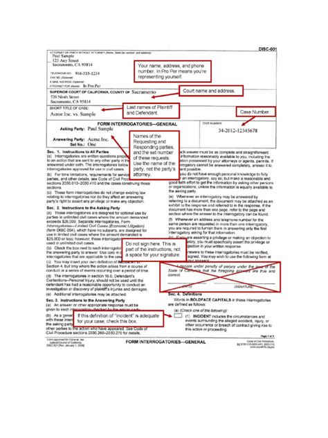 Form Interrogatories General Page 1 Sample Pdf