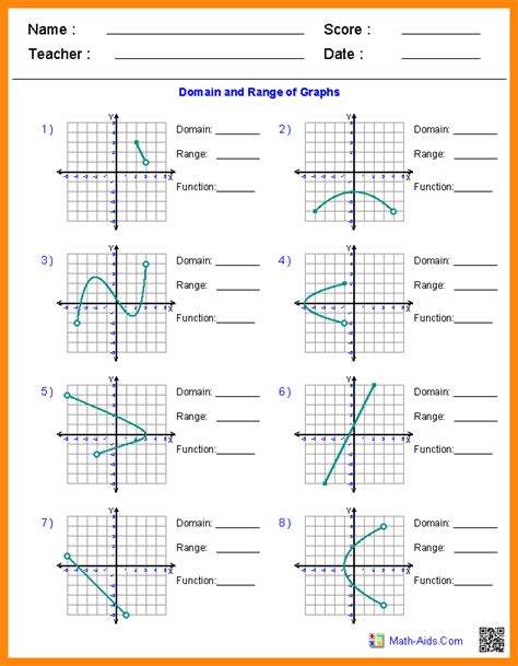 Domain And Range Graphs Worksheets