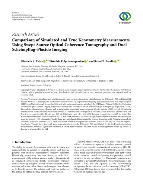 Pdf Comparison Of Simulated And True Keratometry Measurements Using
