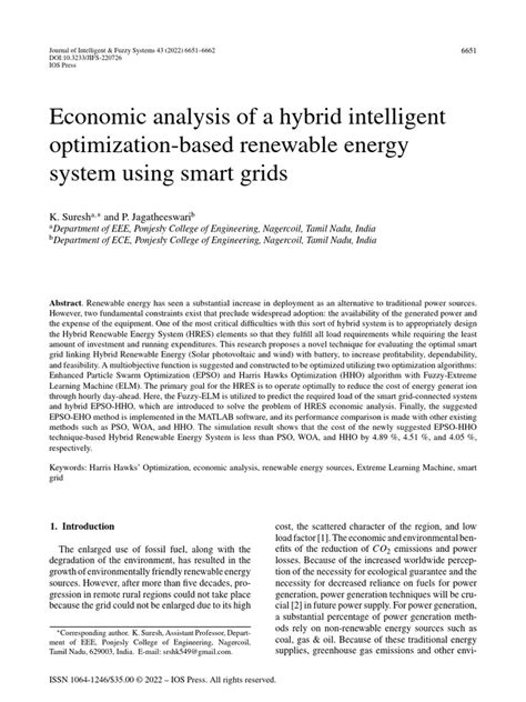 Economic Analysis Of A Hybrid Intelligent Optimization Based Renewable Energy System Using Smart