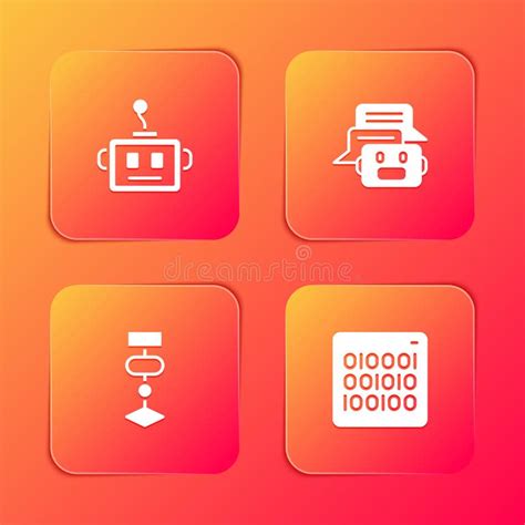 Set Artificial Intelligence Robot Chat Algorithm And Binary Code Icon Vector Stock Vector