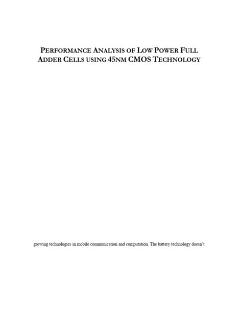 Performance Analysis Of Low Power Full Adder Cells Using 45nm Cmos Technology Pdf Cmos