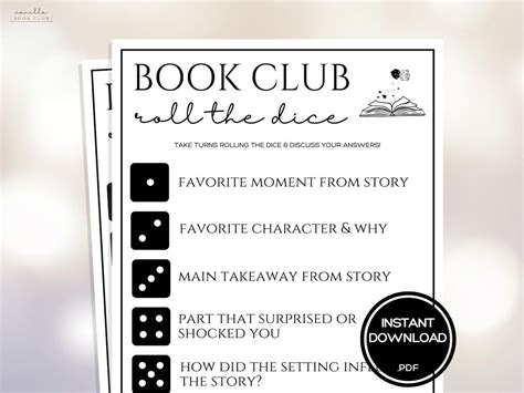 Book Club Games Roll The Dice Book Discussion Game Book Club Ice