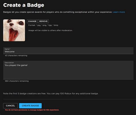 The Create Badge Page Shouldnt Be Accessible On A Game Where Im Not Allowed To Create Badges