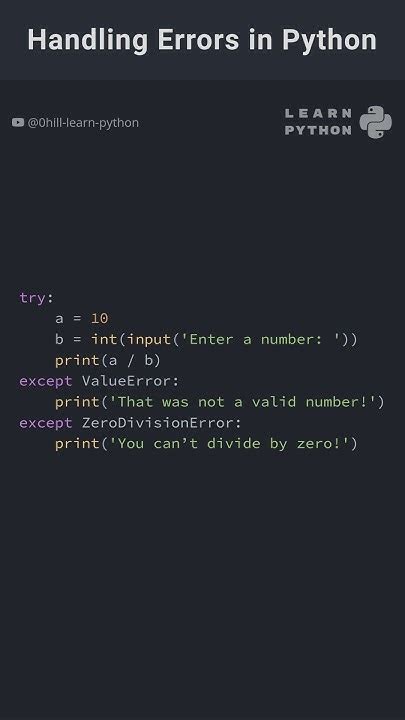 Handling Errors In Python Pythonlearning Programming Coding Pythoncoding Python Youtube