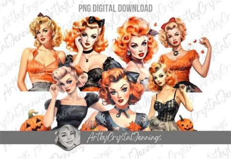Vintage Halloween Pin Up Girl Watercolor Gráfico por