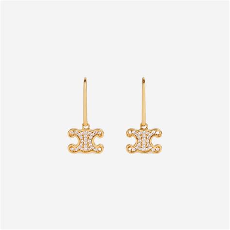 W 셀린느 트리옹프 라인스톤 이어링 브래스 골드 피니쉬 크리스탈 골드 Celine Kream