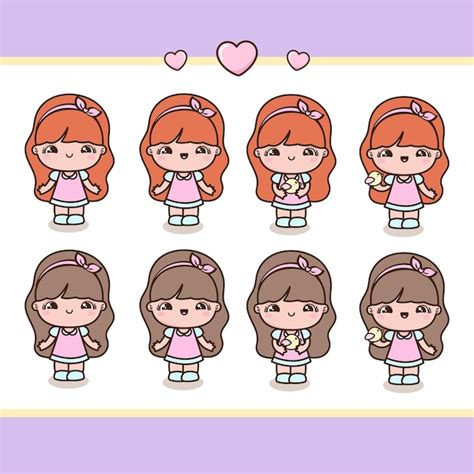 Chibi Meninas Vetor Premium
