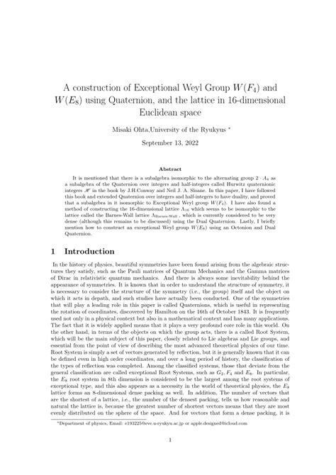 Pdf A Construction Of Exceptional Weyl Group W F 4 And W E 8