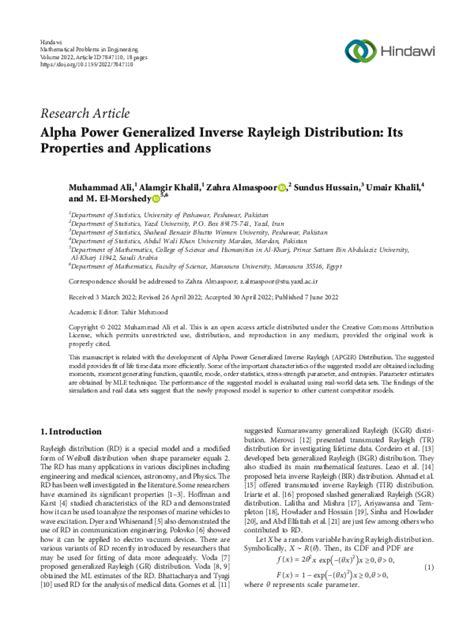 Pdf Alpha Power Generalized Inverse Rayleigh Distribution Its Properties And Applications