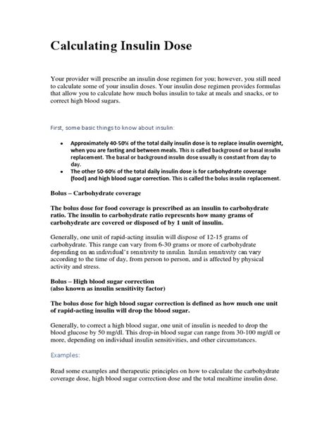 Calculating Insulin Dose Hyperglycemia Dose Biochemistry
