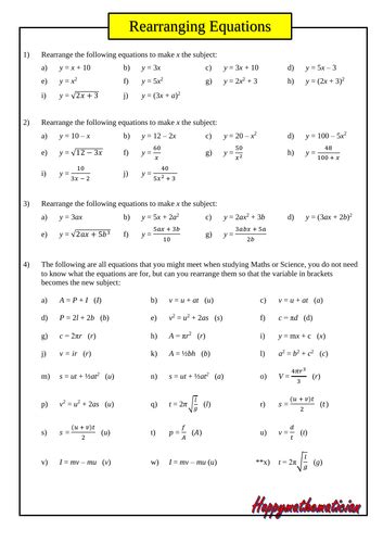Rearranging Equations Over 60 Questions With Answers For Higher Level Gcse Teaching Resources