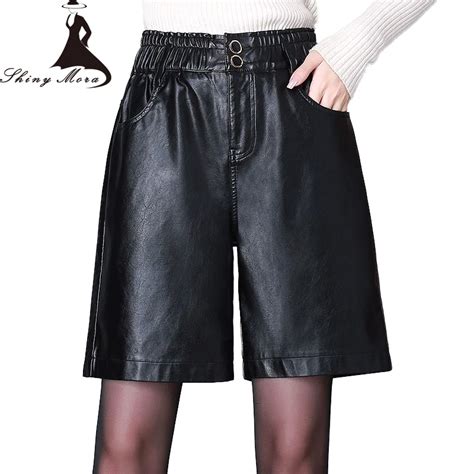 Shinymora Pu шорты для женщин повседневные кожаные шорты с карманами Высокая талия эластичные