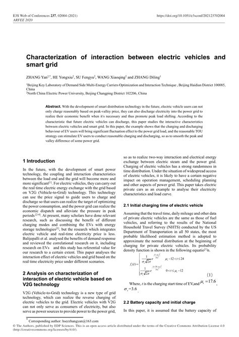 Pdf Characterization Of Interaction Between Electric Vehicles And Smart Grid