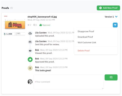uploading and sending proofs for approval helpdocs