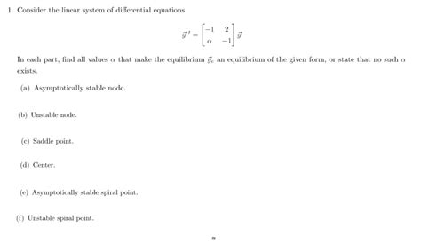 Solved Consider The Linear System Of Differential Chegg