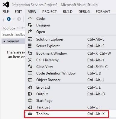 SSIS Toolbox Is Not Visible In SQL Server Data Tools