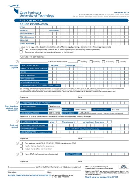 Fillable Online Pledge Form Cput Cape Peninsula University Of Fax