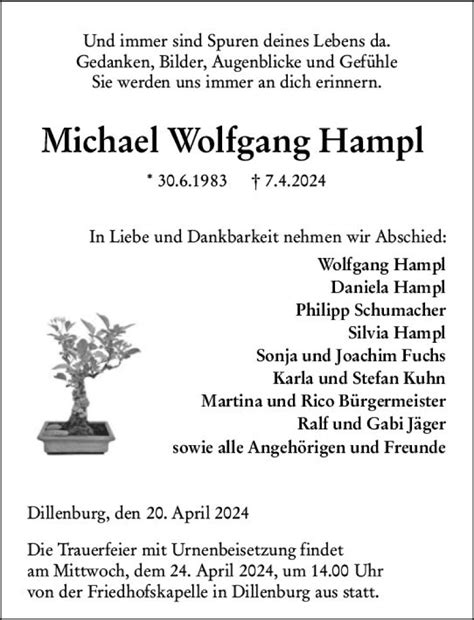 Traueranzeigen Von Michael Wolfgang Hampl Vrm Trauerde