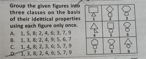 Group The Given Figures Into Three Classes On The Basis Of Their Identica