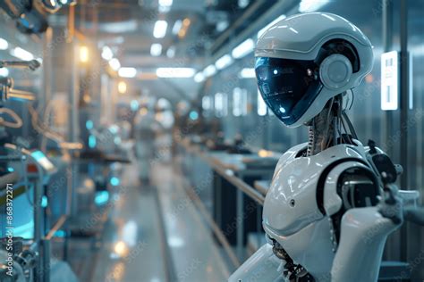 Advanced Humanoid Robot In A High Tech Industrial Facility Futuristic Automation And Ai
